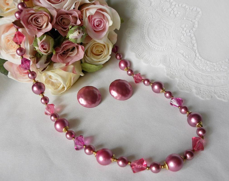 Vintage pink pearl necklace store